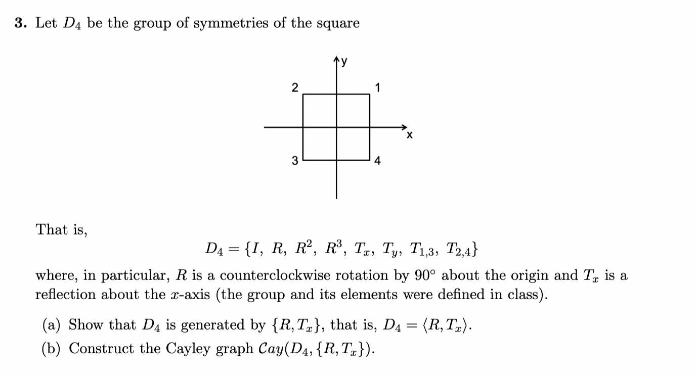 Solved 3. Let D4 be the group of symmetries of the square 2 | Chegg.com