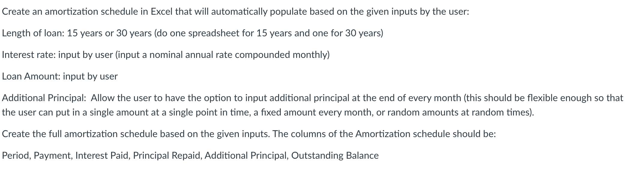 Solved Create an amortization schedule in Excel that will | Chegg.com