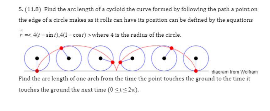 Solved 5.(11.8) Find the arc length of a cycloid the curve | Chegg.com