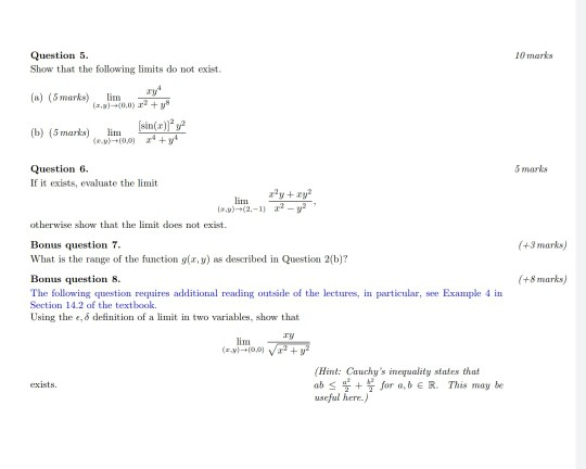 Solved 10 Marks Question 5 Show That The Following Limits
