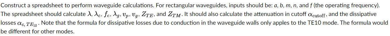 Solved Construct a spreadsheet to perform waveguide | Chegg.com