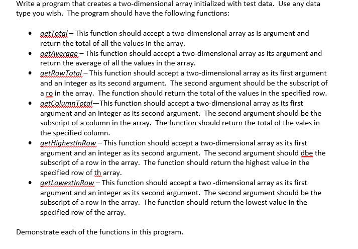 Solved Write a program that creates a two-dimensional array | Chegg.com