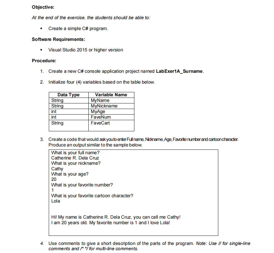 Solved Objective: At the end of the exercise, the students | Chegg.com
