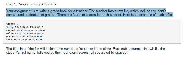 Solved Part 1: Programming (20 points) Your assignment is to | Chegg.com