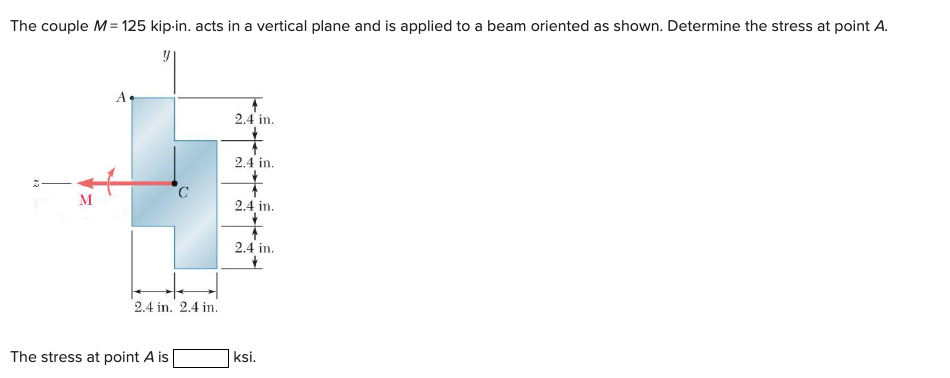 Solved The couple M=125 ﻿kip-in. ﻿acts in a vertical plane | Chegg.com