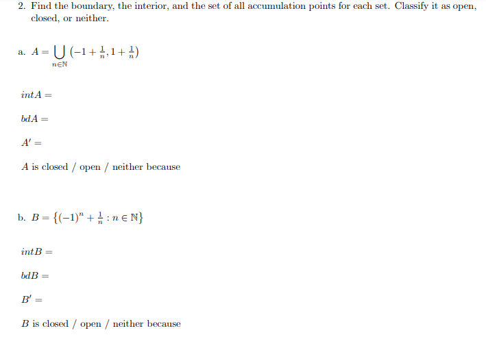 Solved 2. Find the boundary, the interior, and the set of | Chegg.com