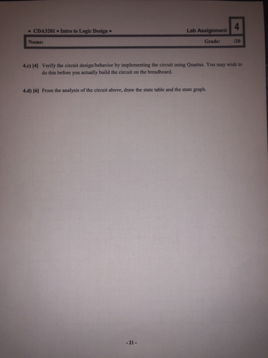 Solved Logic Design - Lab 4 4.a) Complete the | Chegg.com