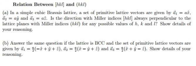Solved Relation Between [hkl) and (hkl) (a) In a simple | Chegg.com