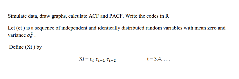 Solved Simulate data, draw graphs, calculate ACF and PACF. | Chegg.com