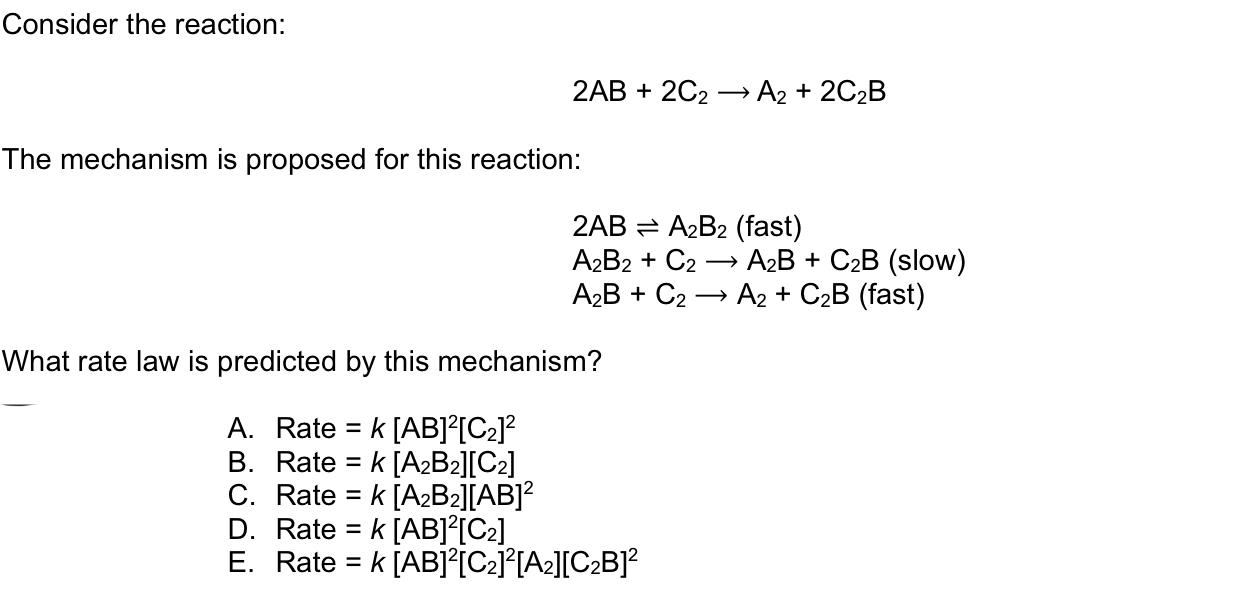 Solved Consider the reaction: 2AB + 2C2 → A2 + 2C2B The | Chegg.com