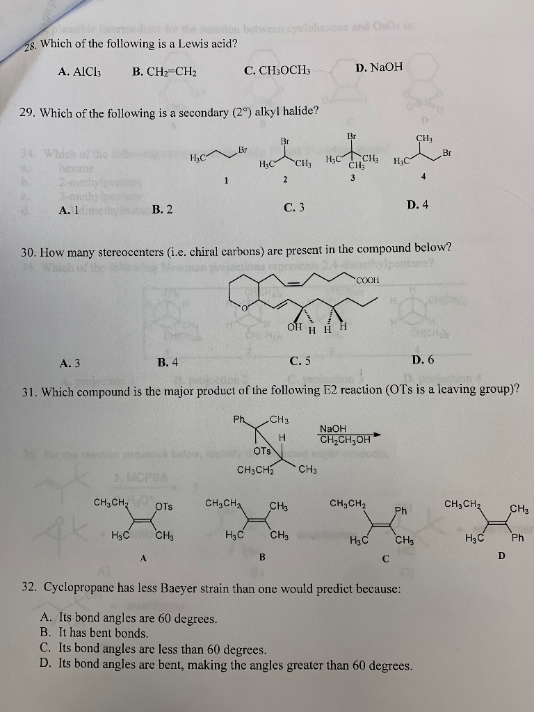 Solved on between cyclohe one and or 28. Which of the | Chegg.com