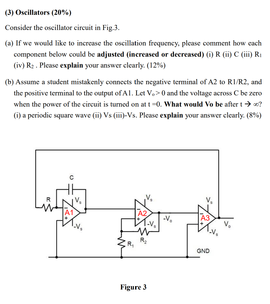 Solved (3) ﻿Oscillators (20%)Consider the oscillator circuit | Chegg.com