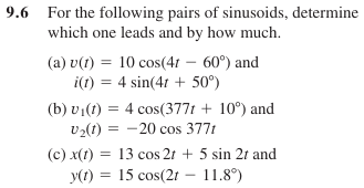 Solved 9.6 ﻿For the following pairs of sinusoids, | Chegg.com