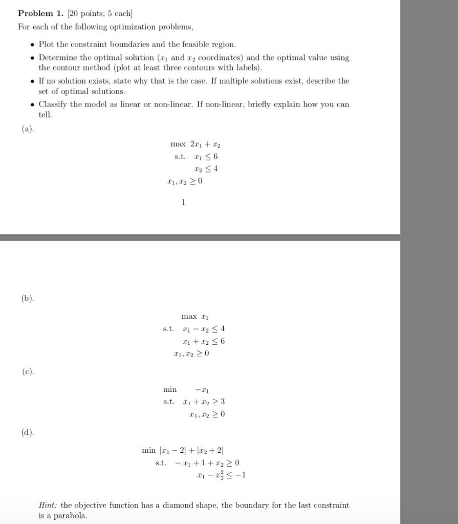 Solved Problem 1. (20 points; 5 each] For each of the | Chegg.com