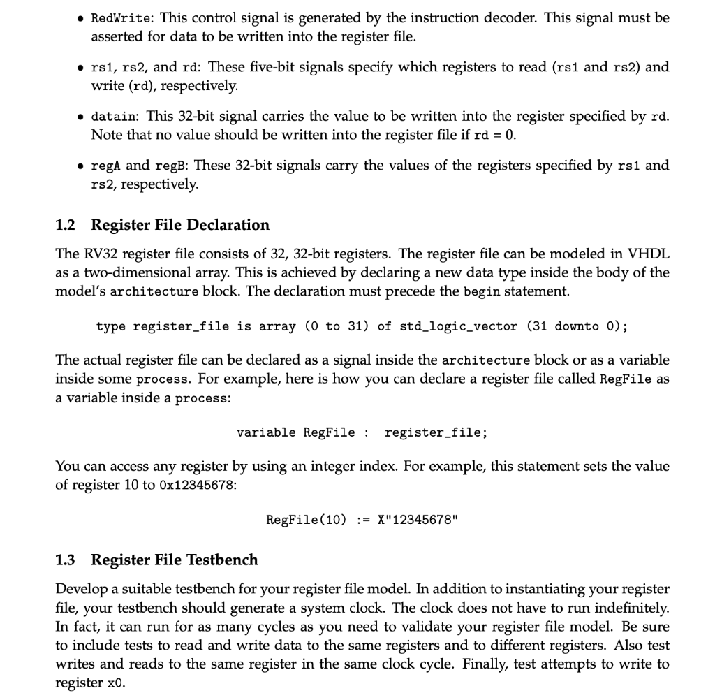 Solved 1 Register File Develop a VHDL model for the | Chegg.com