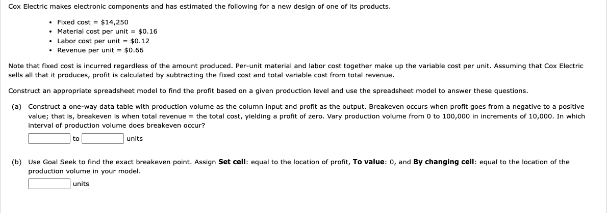 Solved Cox Electric makes electronic components and has | Chegg.com