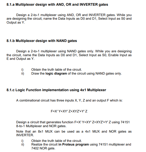 8.1.a Multiplexer design with AND, OR and INVERTER | Chegg.com
