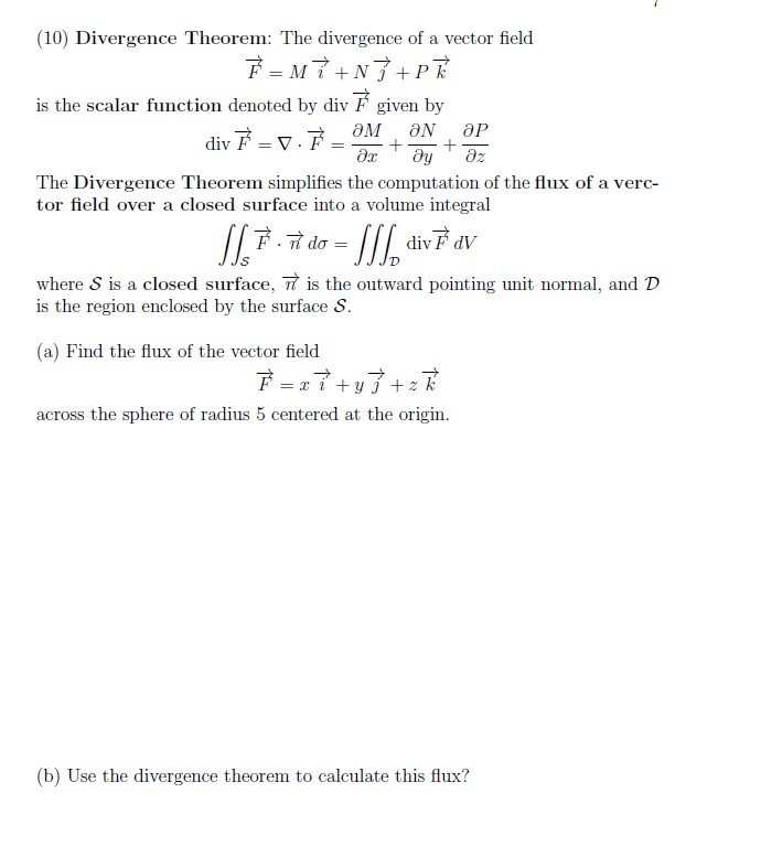 Solved (10) Divergence Theorem: The divergence of a vector | Chegg.com