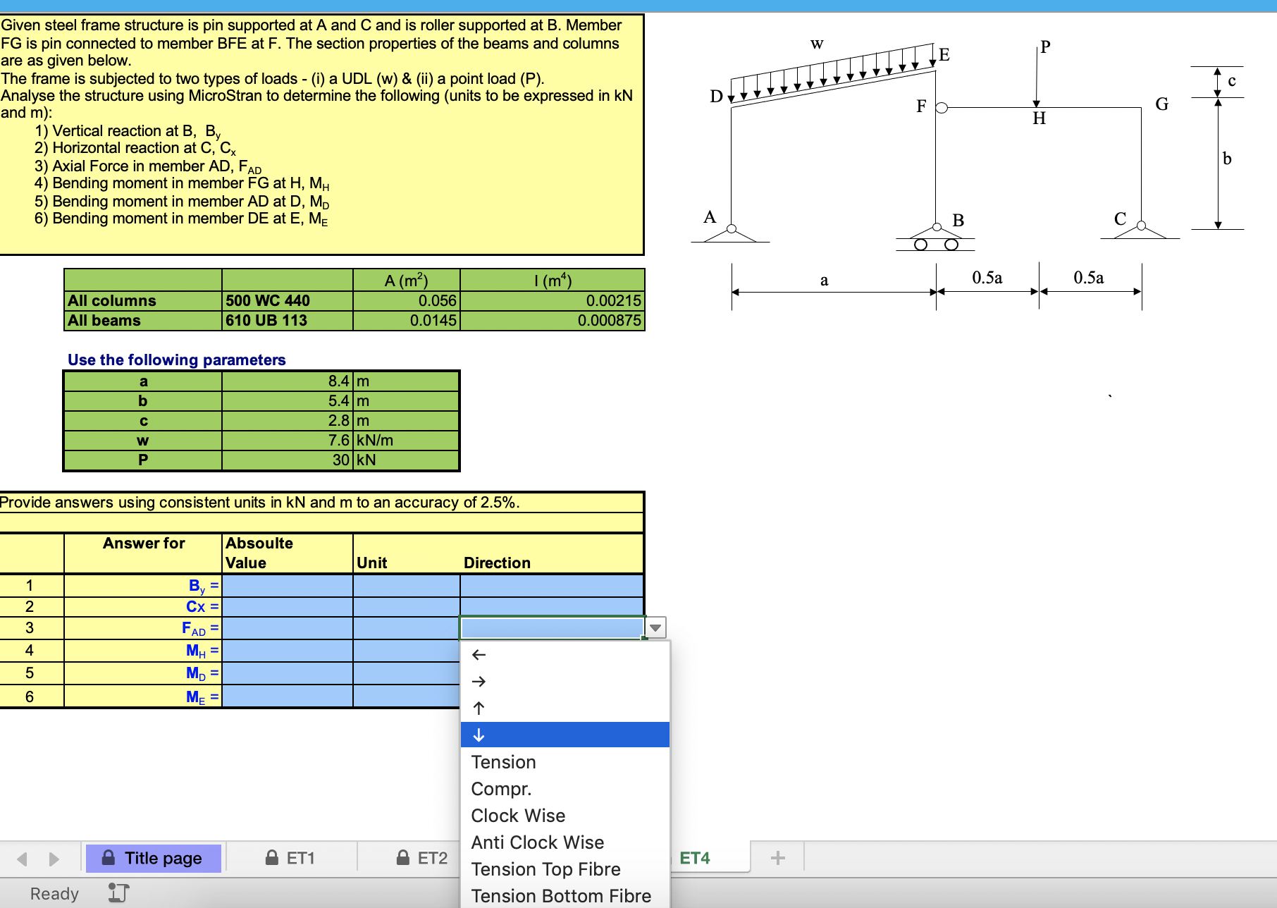 Solved Given steel frame structure is pin supported at A and | Chegg.com