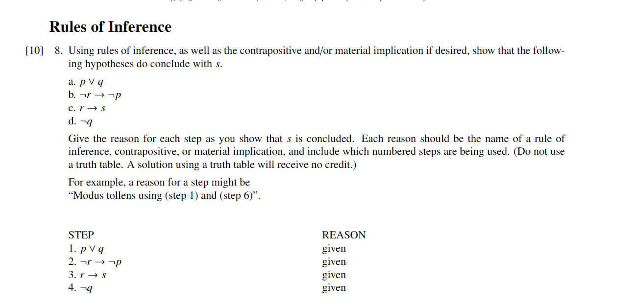 Solved Rules of Inference [10] 8. Using rules of inference, | Chegg.com