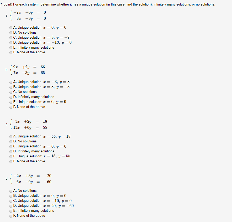 Solved 1 point) For each system, determine whether it has a | Chegg.com