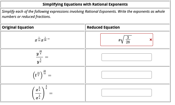 Solved Simplifying Equations with Rational Exponents | Chegg.com