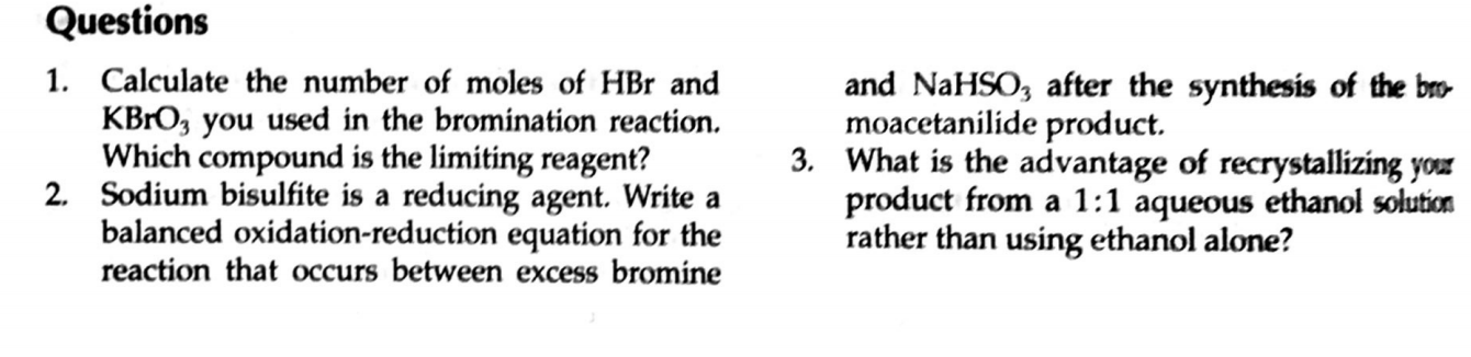 Solved Questions 1. Calculate the number of moles of HBr and | Chegg.com