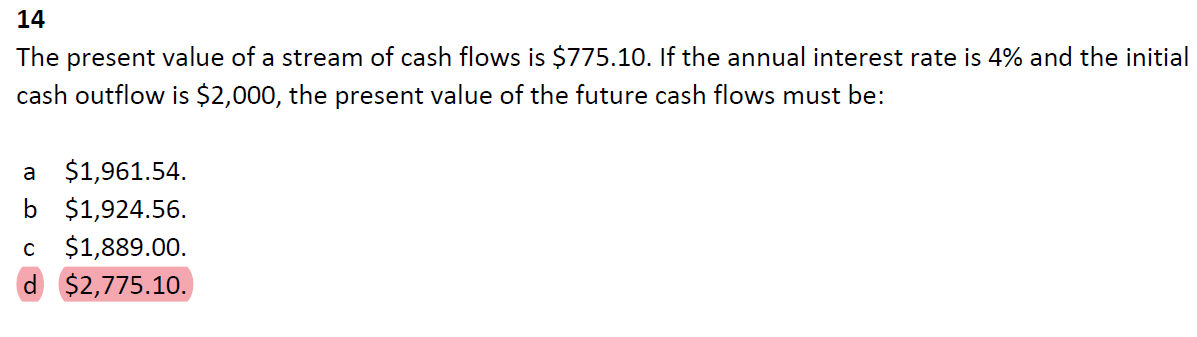 Solved The present value of a stream of cash flows is | Chegg.com