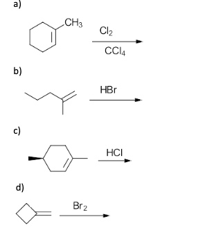 Solved a) CH3 Cl2 CCl4 b) HBr c) HCI d) Br2 | Chegg.com