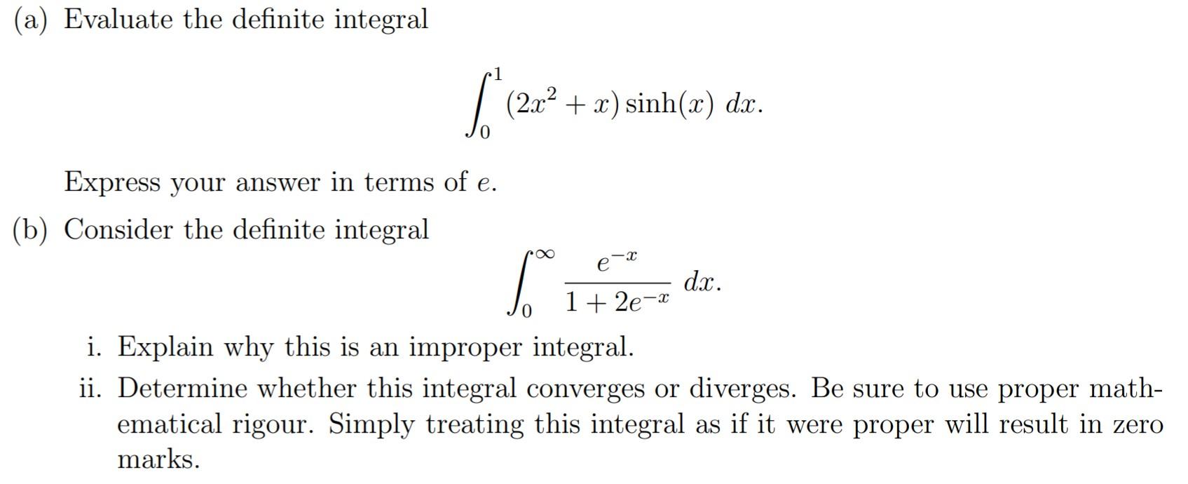 Solved (a) Evaluate the definite integral (27+ ) sinh(x) dx. | Chegg.com
