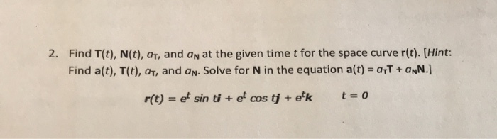 Solved Find T(t), N(t), aT, and an at the given time t for | Chegg.com