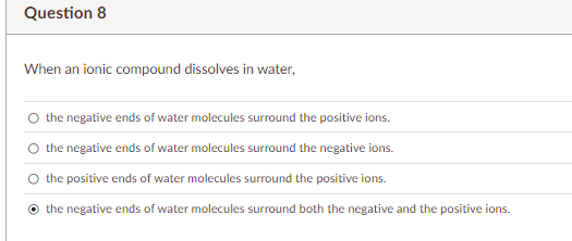 Solved Question 8When an ionic compound dissolves in | Chegg.com