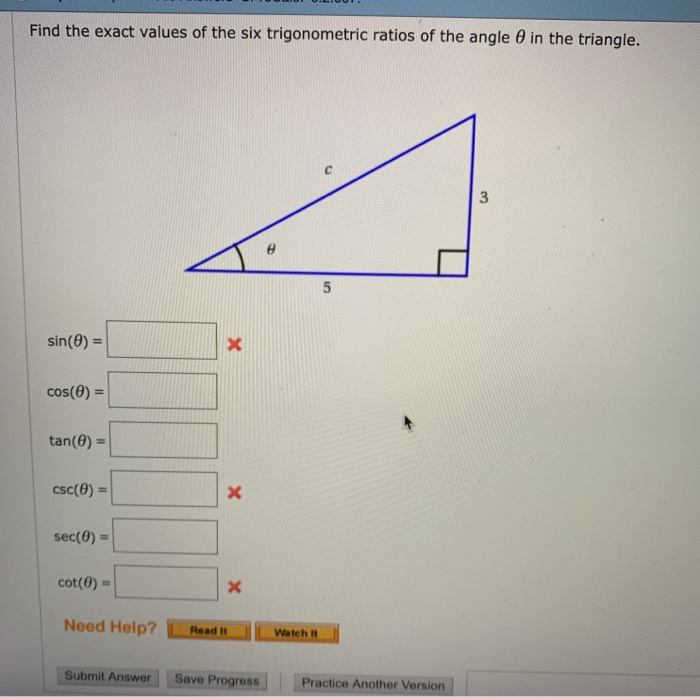 Solved Find the exact values of the six trigonometric ratios | Chegg.com