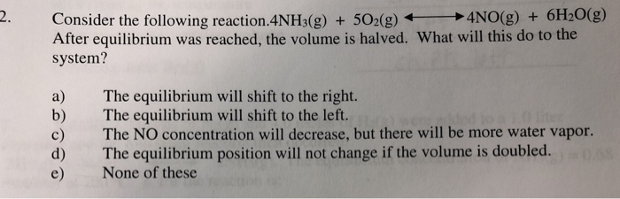 Solved consider the following reaction 4NH3 + 5O2 4NO+6H2O | Chegg.com