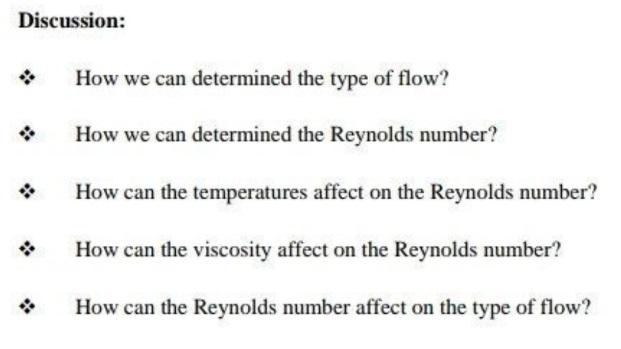 Solved Name of Experiment - : Reynolds Numbers Subject | Chegg.com