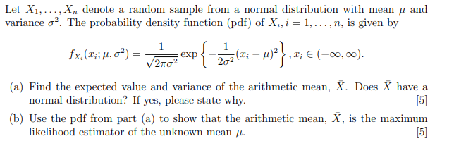 Solved Let Xi...., X, denote a random sample from a normal | Chegg.com