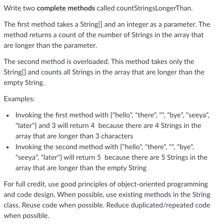 Solved Write two complete methods called countStrings | Chegg.com