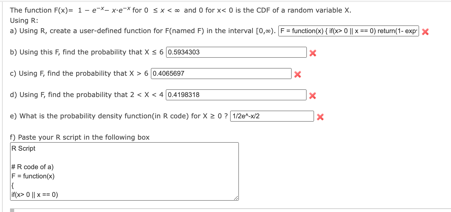 Solved The function F(x)=1−e−x−x⋅e−x for 0≤x
