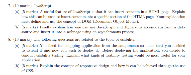 Solved 7. (10 marks) JavaScript. (a) (5 marks) A useful | Chegg.com