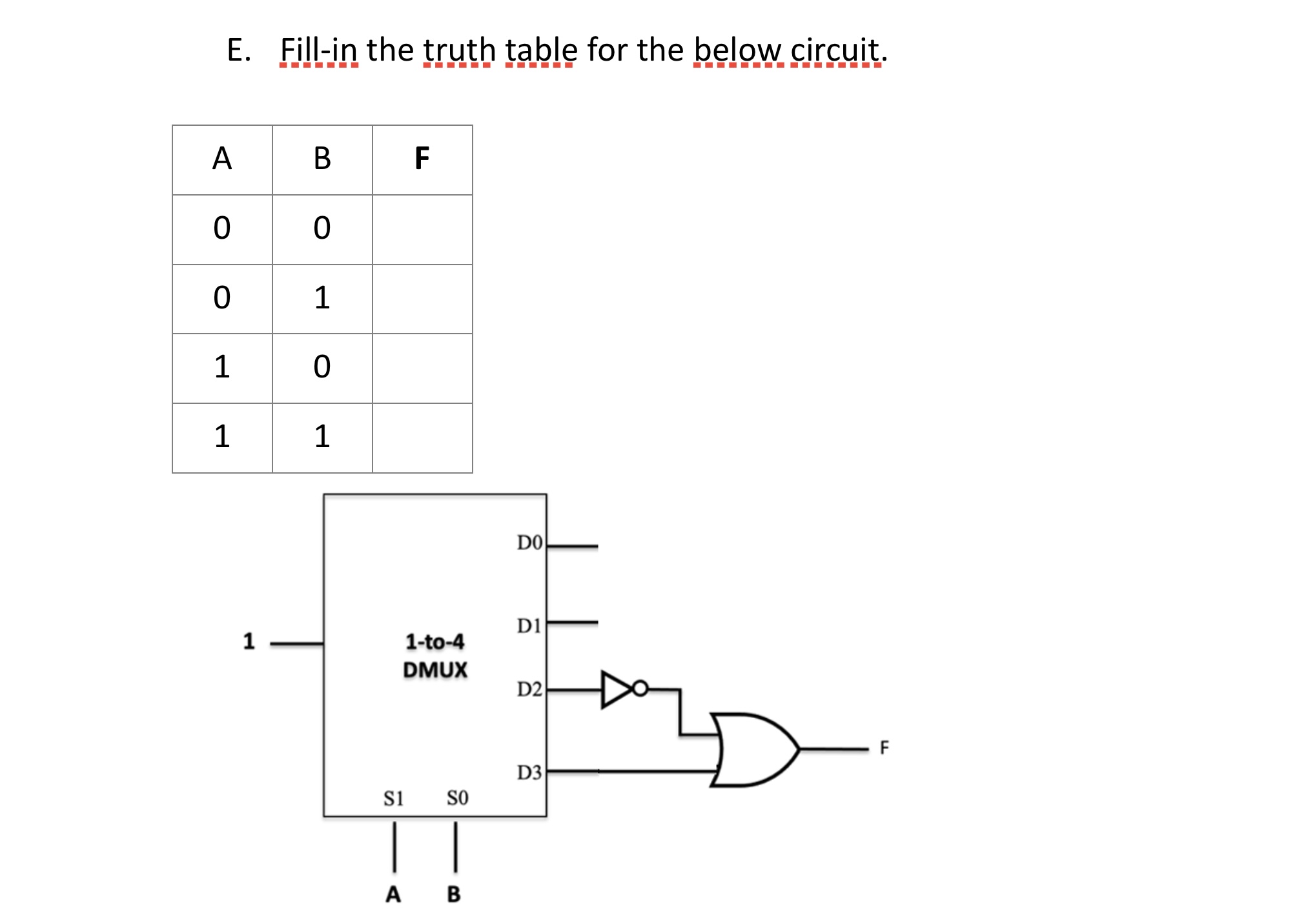 Solved E. Fill-in the truth table for the below circuit. | Chegg.com