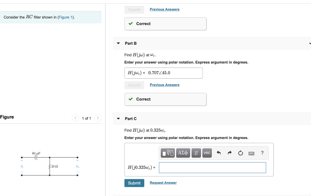 Solved Submit Previous Answers Consider the RC filter shown | Chegg.com