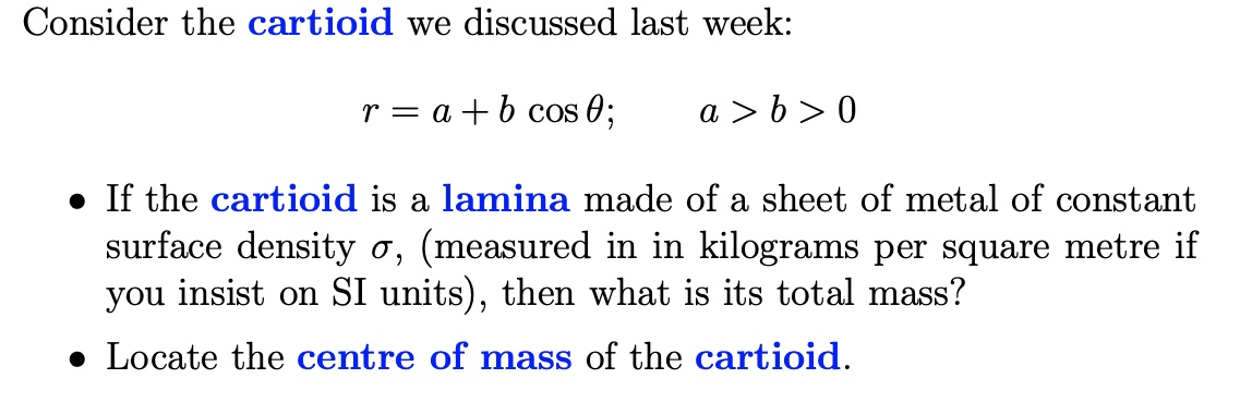 Solved Consider the cartioid we discussed last week: | Chegg.com