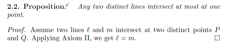 Solved 2.2. Proposition. Any two distinct lines intersect at | Chegg.com