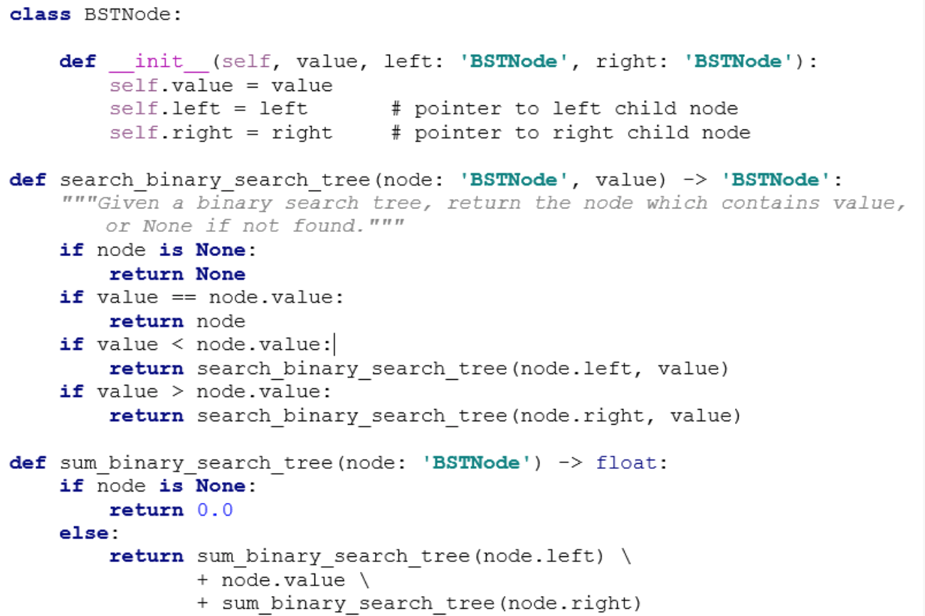 Solved class BSTNode: def init (self, value, left: | Chegg.com
