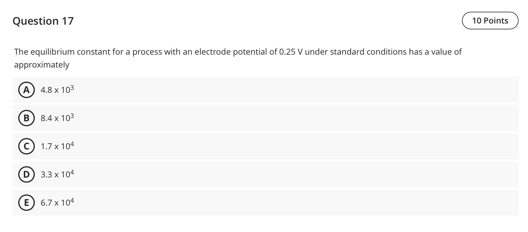Solved Question 17The equilibrium constant for a process | Chegg.com