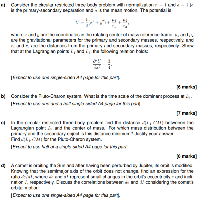 a) Consider the circular restricted three-body | Chegg.com
