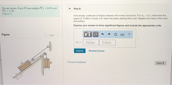 Solved The two blocks A and B have weights WA 63 lb and WB | Chegg.com