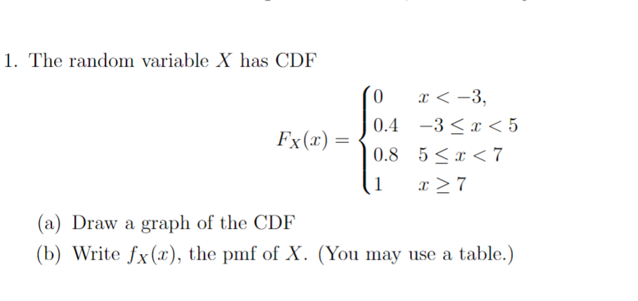 Solved 1. The random variable X has CDF Fxx) 10.8 5-x〈7 127 | Chegg.com