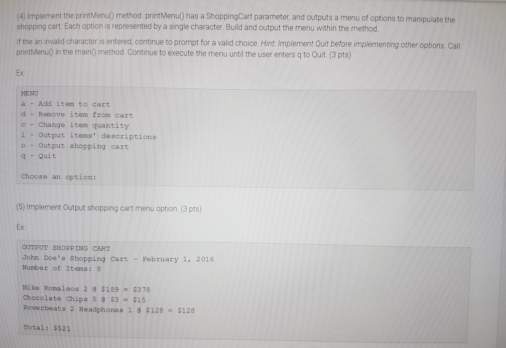 Solved 7.23 LAB*: Warm up: Online shopping cart (Part 1) (1) | Chegg.com