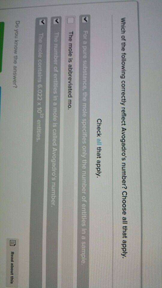 Solved Which of the following correctly reflect Avogadro's | Chegg.com